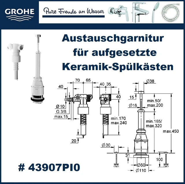 GROHE DAL SERVO-SET Füllventil Heberglocke Keramik Spülkasten Porzellan ...