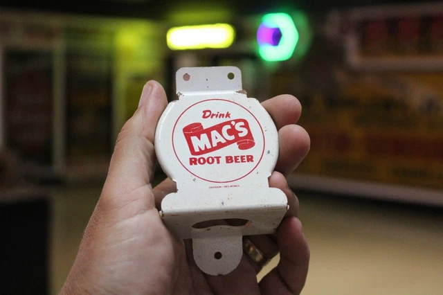RARE 1950S DRINK MAC'S ROOT BEER PAINTED METAL BOTTLE OPENER SIGN ELF ...
