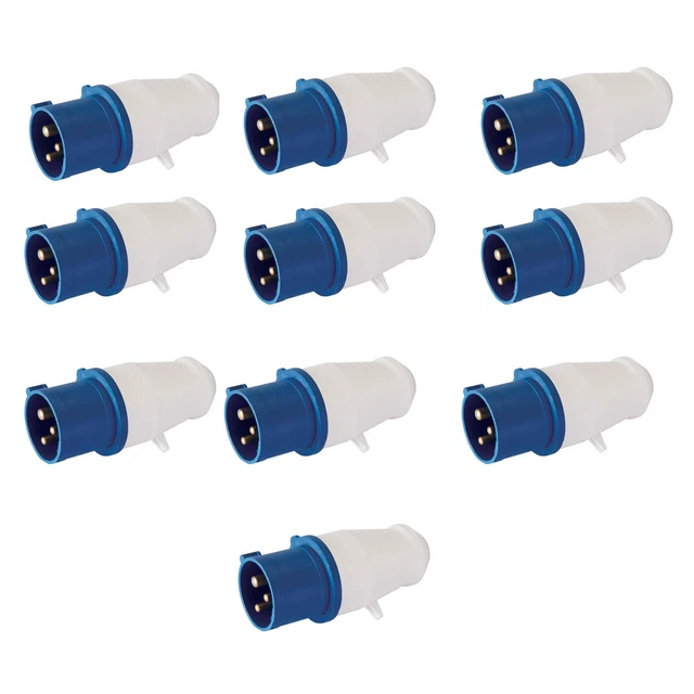 10PCS 16A PLUG 230V 3 Pin Male Connector IP44 Blue Site Industrial ...