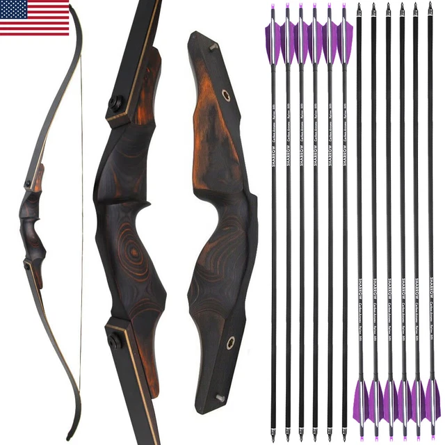 60& TAKEDOWN RECURVE Bow 25-60lbs Carbon Arrows Wooden Archery American ...