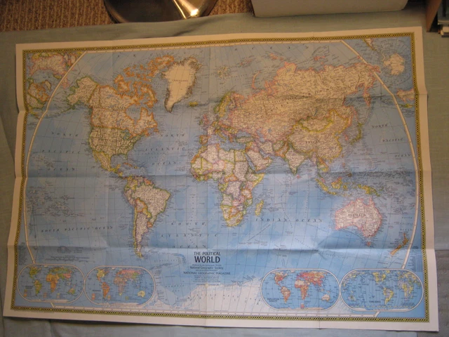 VINTAGE THE POLITICAL +PHYSICAL WORLD MAP National Geographic November ...