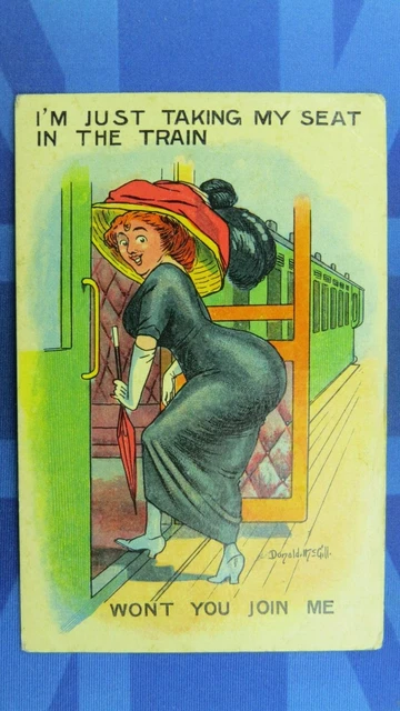 Saucy Donald Mcgill Comic Postcard 1913 Railway Station Taking My Seat