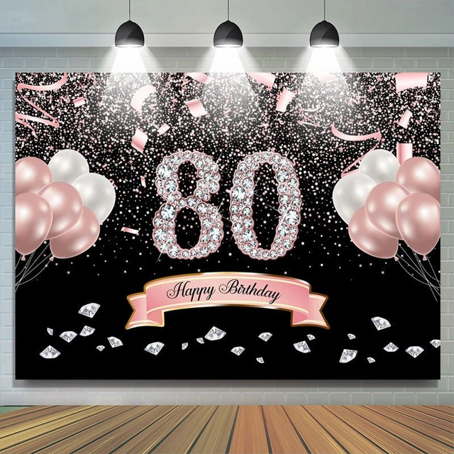 PINK BALLOON RIBBON Black 80th Birthday Backdrop $36.09 - PicClick AU
