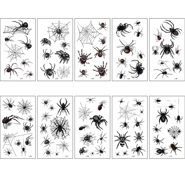 10 SHEETS WATERPROOF Temporary Tattoo Body Sticker Spider Fake ...