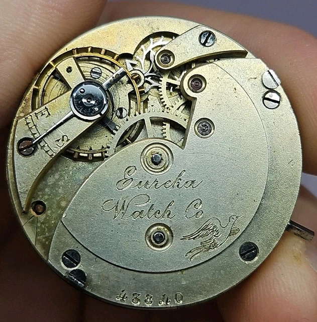 VINTAGE EUREKA WATCH Co Pocket Watch Movement 36.3mmFor Parts Or Repair ...