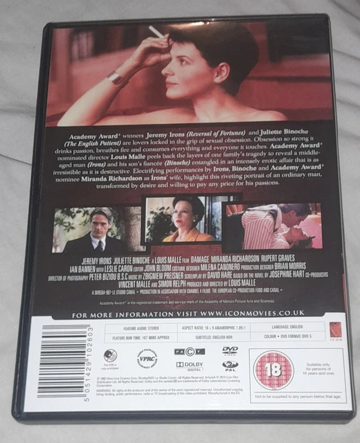DAMAGE - (DVD, 1992) Jeremy Irons, Juliette Binoche £3.07 - PicClick UK