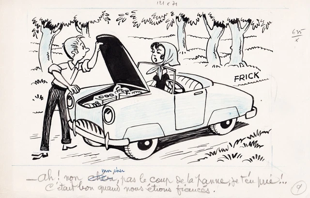 AUTOPANNE VOITURE PLAT Pneu Caricature Drawing Dessin Signé Louis Frick ...