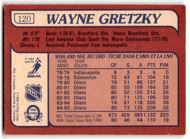 1985-86 O-PEE-CHEE WAYNE Gretzky #120 Oilers d'Edmonton pliés EUR 22,03 - PicClick FR