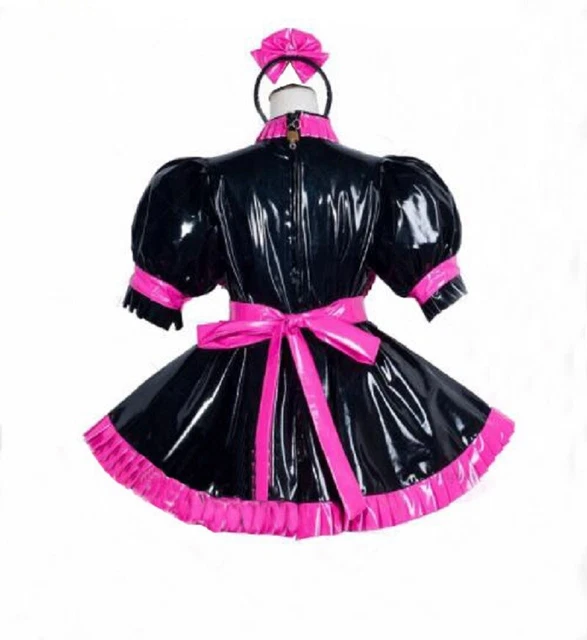 FRENCH MAID SISSY girl Lockable PVC Dress cosplay Costume CD/TV Tailor ...