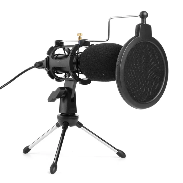 DESKTOP MICROPHONE STAND Mini Mic Clip Tripod with Filter Mesh Screen ...