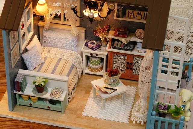 DIY MINIATURE HOUSE Kits with Furniture and LED Lights, CUTEROOM 3D ...