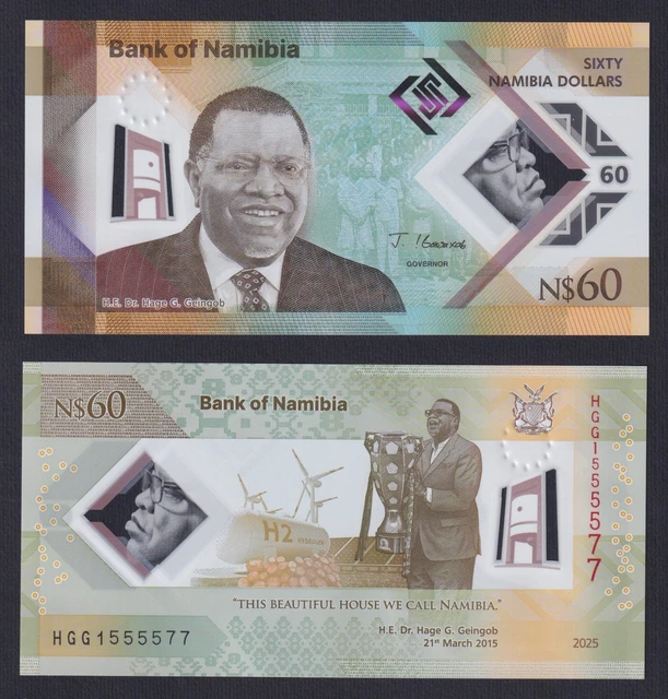 BANKNOTES NAMIBIA 60 Namibia Dollars 2025 P W19 Commemorative Polymer ...