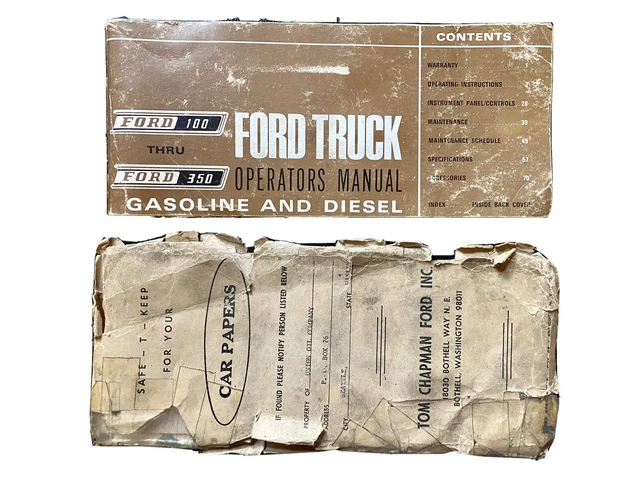 67 FORD PICKUP F100 F250 F350 Manuel Du Propriétaire Union D'origine 76 ...