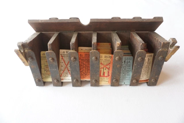 BUS RAILWAY CONDUCTORS Wooden Ticket Holder with Loads of Bus Tickets £ ...
