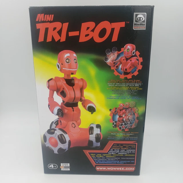 MINI TRI-BOT ROBOT by WowWee Posable Arms LED Eyes 3 Wheels Pop Top ...