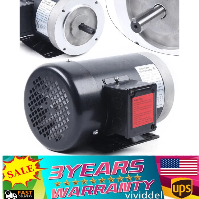 2 HP ELECTRIC Motor Compressor Duty 56C Frame 3 Phase 5/8" Shaft 3450 ...