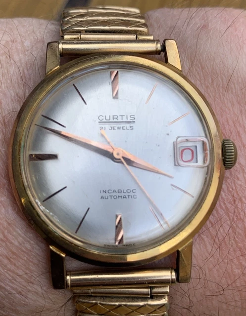 CURTIS GOLD-PLATED SWISS Automatic Watch – 21 Jewels Date Working ...