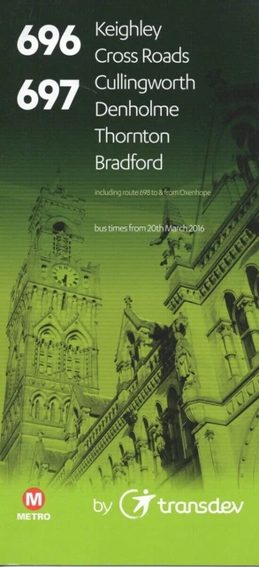 TRANSDEV BUS TIMETABLE - 696/697 - Keighley-Bradford - March 2016 £4.00 ...
