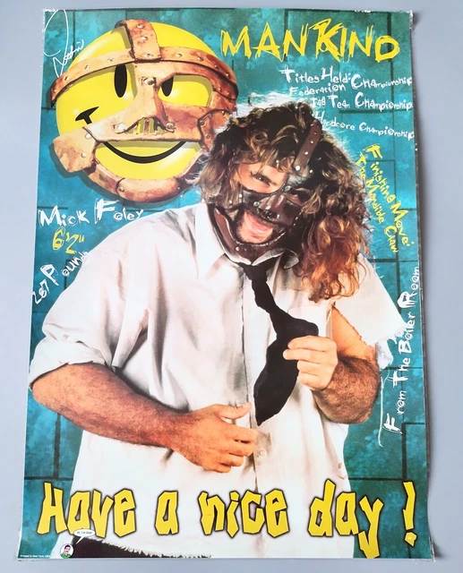 MANKIND WWF POSTER Attitude Era Vintage Wrestling Poster Laminated 59 x ...