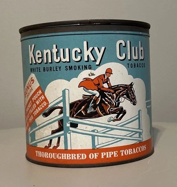 KENTUCKY CLUB PIPE Tobacco Vintage Tin Can blue 5” round X 5” Tall £18. ...