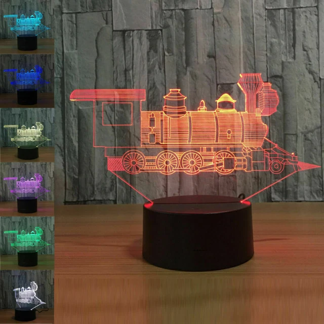 TRAIN MODEL LED 7 Color 3D illusion LED Figure Night Lights Desk Table ...