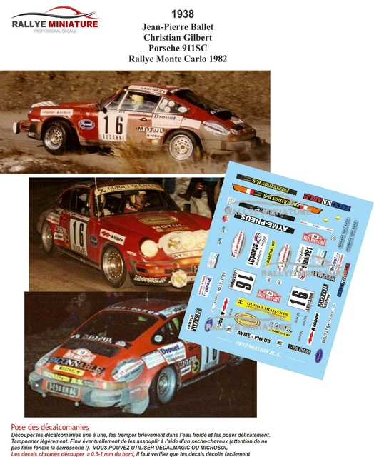 DECALS 1/43 REF 1938 Porsche 911 Ballet Rallye Monte Carlo 1982 Wrc ...
