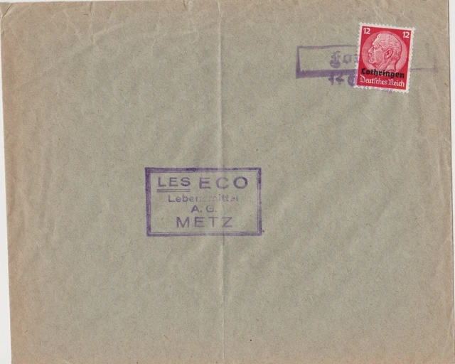 LETTRE OCCUPATION ALLEMANDE WWII Alsace Moselle Forbach 1940 cachet ...