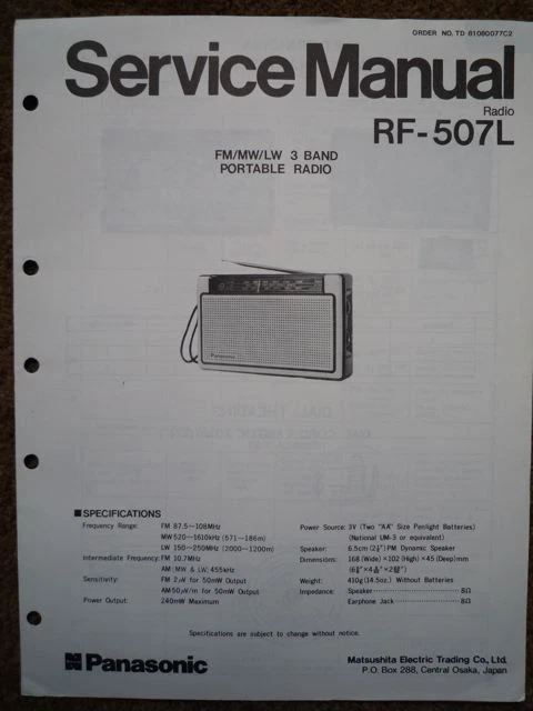 NATIONAL PANASONIC RF-507L Portable Radio Service manual wiring parts ...