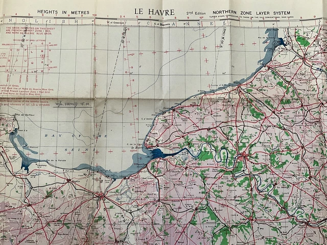 ORIGINAL WW2 RAF bomber command navigators map LE HAVRE w/o J M HEALD ...