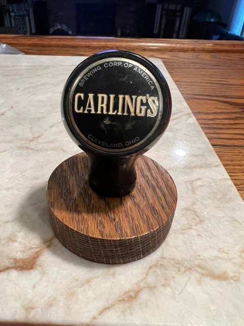 VINTAGE CARLINGS BEER Tap Marker Ball Knob Handle Cleveland OH Black £ ...