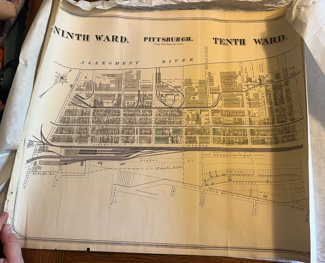 1872 CITY OF Pittsburgh Map / Plat Map Street Index of 9th 10th Wards 9 ...