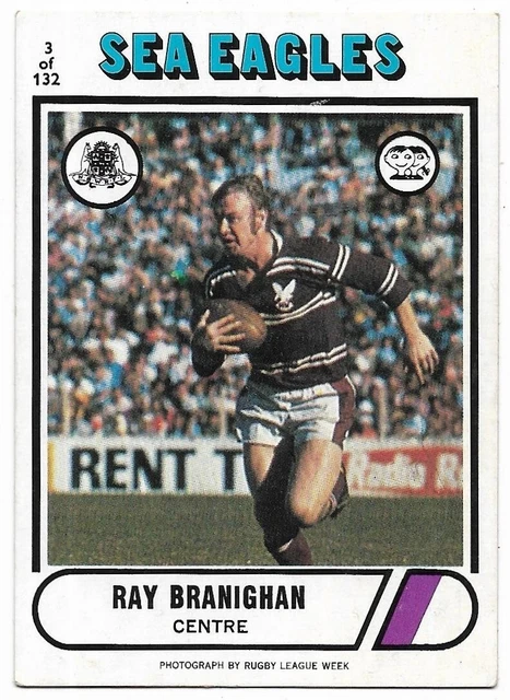 1976 NRL RUGBY League Scanlens (3) Ray BRANIGHAN Sea Eagles EUR 6,11 ...