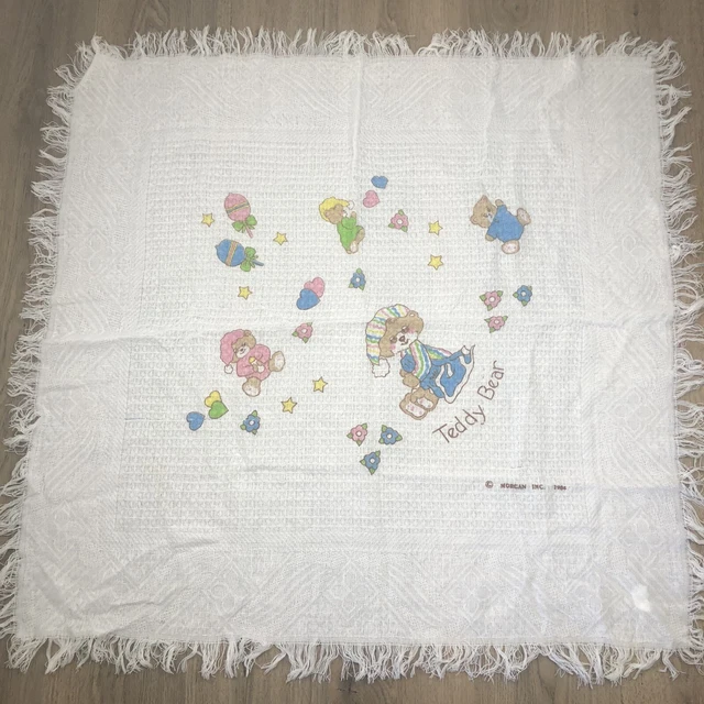 TEDDY BEDDY BEAR Vintage Baby Blanket Morgan Inc 1984 White Acrylic EUR ... TEDDY BEDDY BEAR Vintage Baby Blanket Morgan Inc 1984 White Acrylic EUR ...
