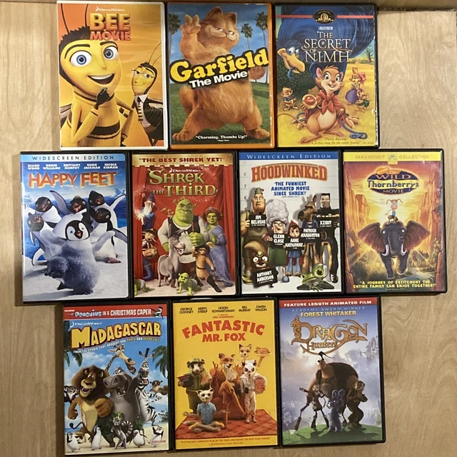 10 ANIMATED DVD Family Kids Films - Shrek Madagascar Garfield Fox ...