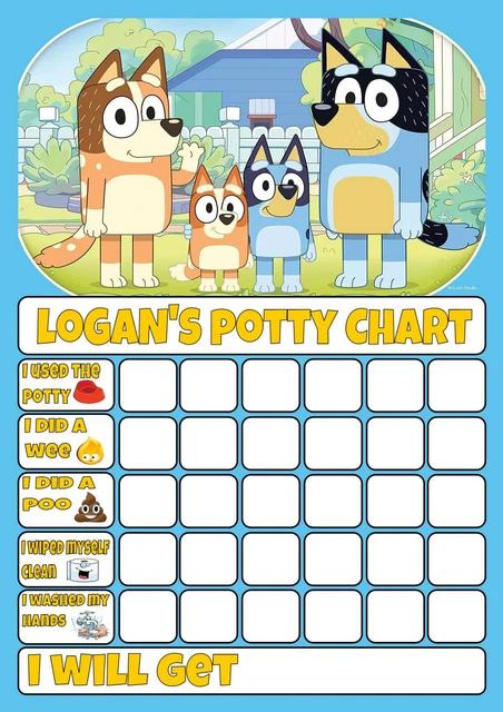 BLUEY PERSONALISED POTTY / Toilet Training Reward Chart & 200 Stickers ...