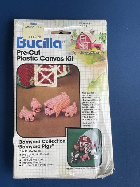 VINTAGE BUCILLA PRE-CUT Plastic Canvas Needlepoint Kit Barnyard Pigs £ ...