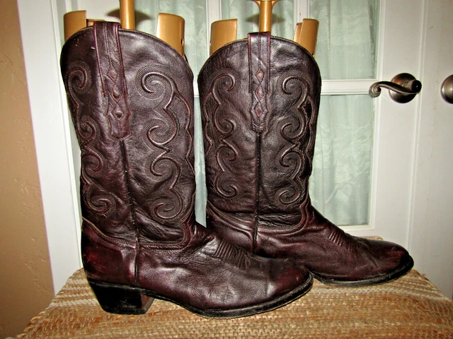 VACCARI BOOTS BURGUNDY Pull-On Leather Western Cowboy Boots Mens sz 13 ...