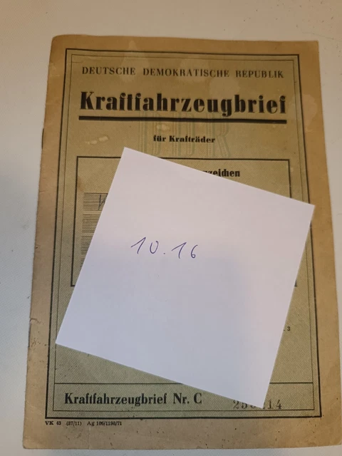 MZ ES 150/1 DDR Kfz Brief Baujahr 1973 EUR 33,71 - PicClick DE
