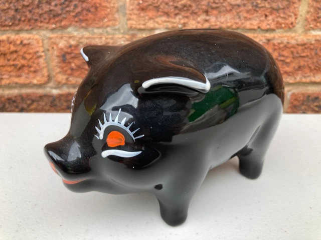 ARTHUR WOOD 1960S Collectable Black Pottery Pig Money Box approx 10cms ...
