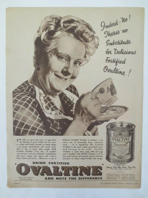 VINTAGE AUSTRALIAN ADVERTISING 1949 ad OVALTINE TONIC FOOD DRINK old ...