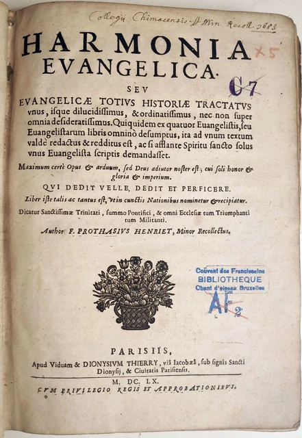 HARMONIA EVANGELICA SEU Evangelicae..parisiis,1660-In8°(Cm.17X24)+305 ...