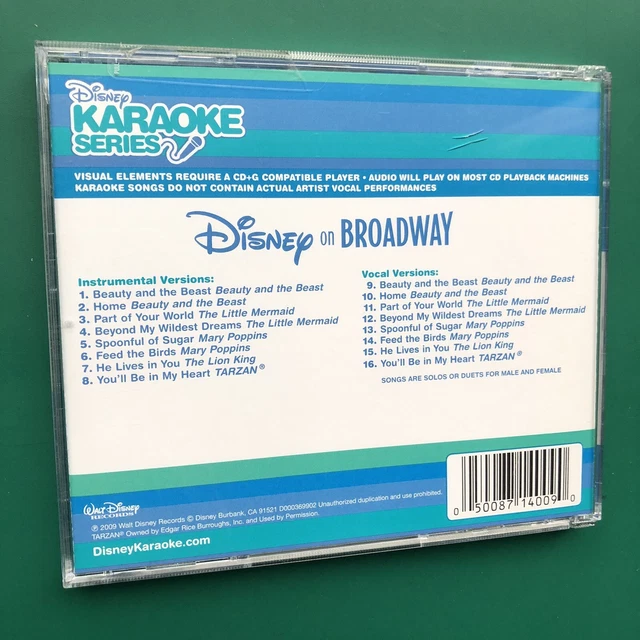 DISNEY ON BROADWAY (Karaoke Series) Sing-Along Soundtrack CD Vocals ...