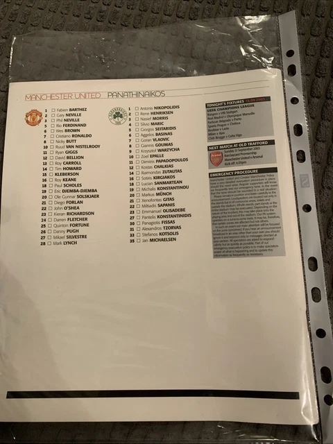 MAN UTD PROGRAMME Vs Panathinaikos 16/9/03 £2.24 - PicClick UK