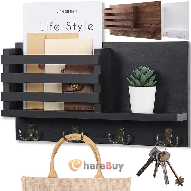 WALL MOUNTED KEY Holder Mail & Key Organizer Hanger Hook Rack For Home ...