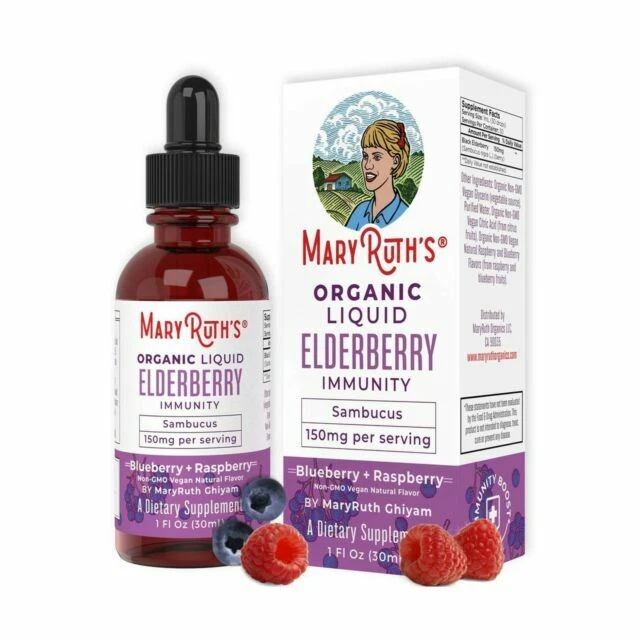 ORGANIC ELDERBERRY LIQUID Drops, Alcohol Free, Blueberry + Raspberry, 1 ...
