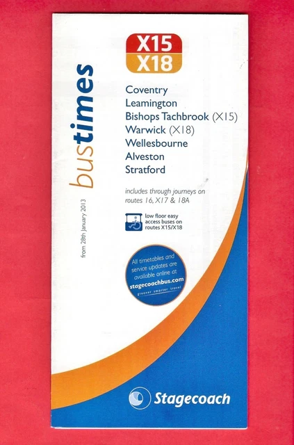 BUS TIMETABLE ~ Stagecoach Midlands X15 X18 - Coventry to Stratford ...