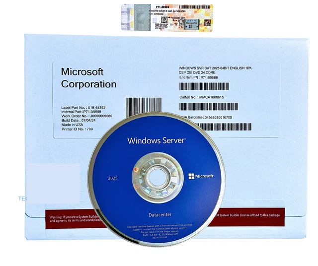 MICROSOFT WINDOWS SERVER 2025 Datacenter 24 Core DVD+Key £59.00 ...