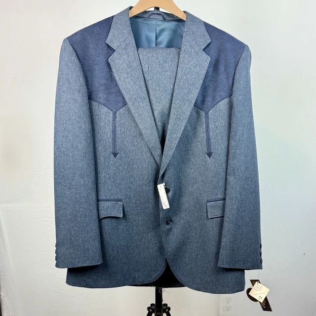 RARE VINTAGE CIRCLE S Western Pinstripe Suit Deadstock 44R Suede Yoke ...