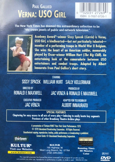 VERNA: USO GIRL DVD Sissy Spacek, William Hurt - WW2 Broadway Theatre ...
