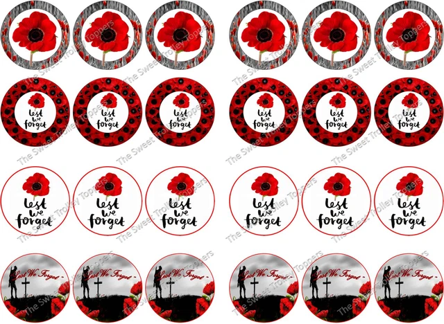 REMEMBRANCE DAY POPPY Appeal Edible Rice/Wafer Paper Cupcake Bun Cake ...